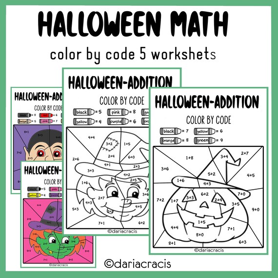 Addition Coloring Pages With Halloween Math | Etsy