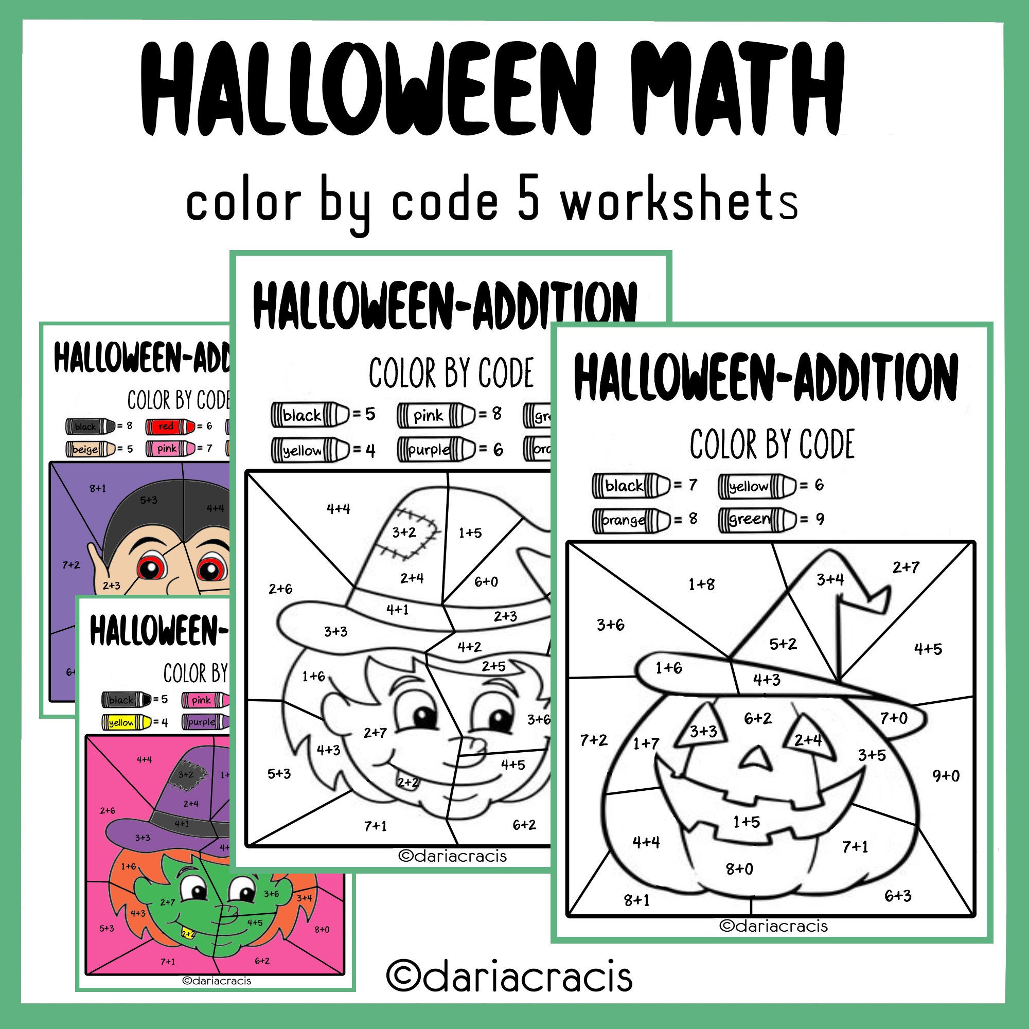 Addition Coloring Pages With Halloween Math | Etsy