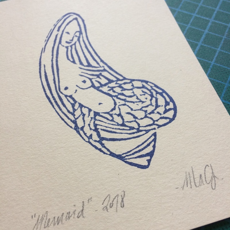 Mermaid Linocut - Etsy