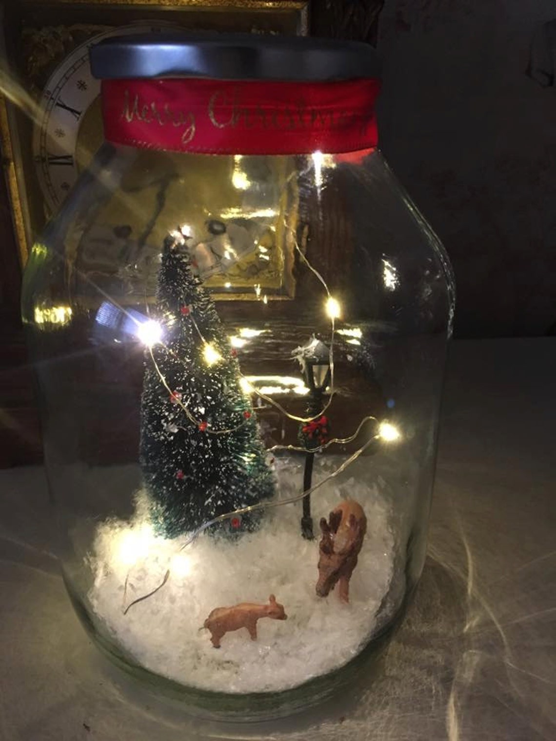 Snow Scene Jar With Reindeer - Etsy UK