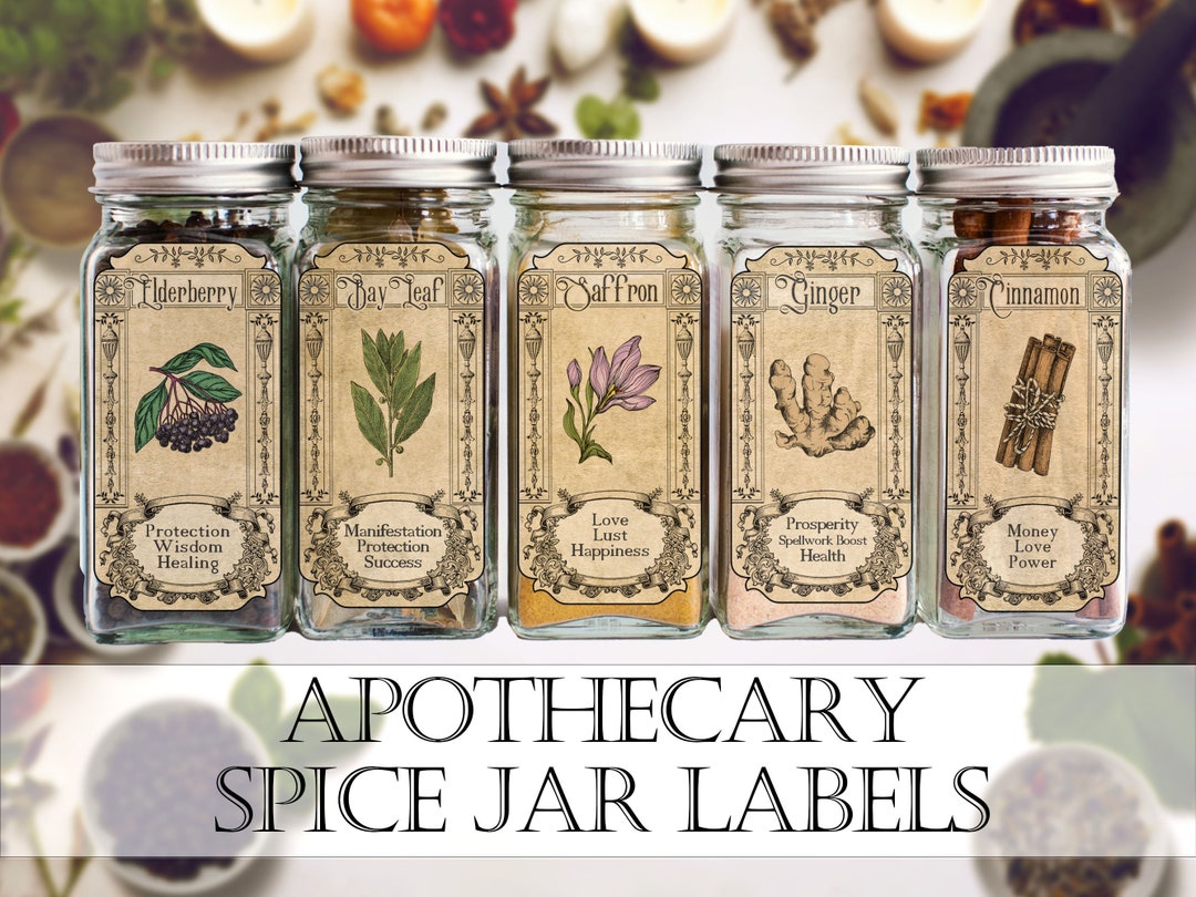 Old-fashioned Antique Apothecary Spice Jar Labels With Correspondences ...