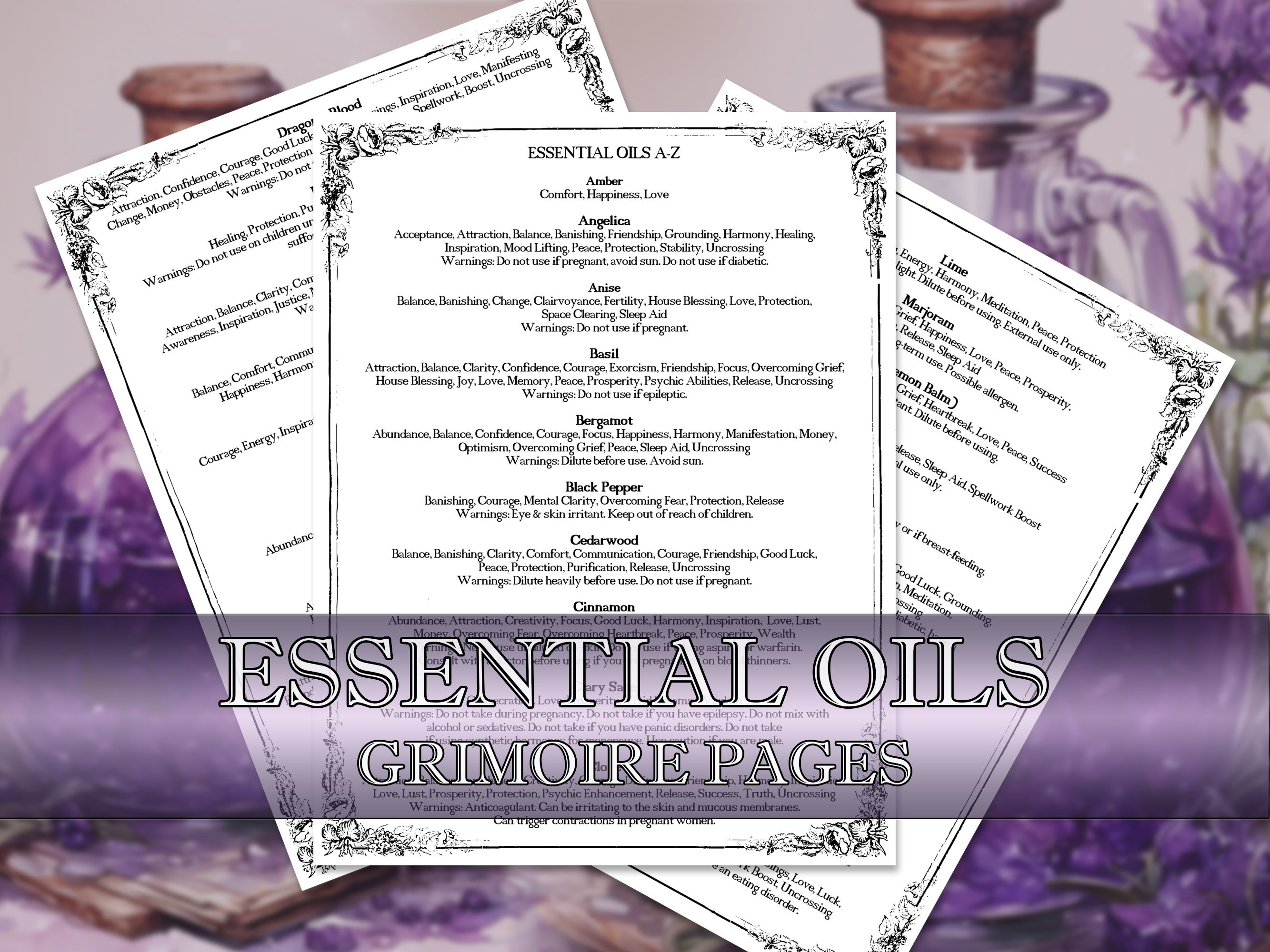 Essential Oils Cheat Sheets for Beginners Grimoire Pages - Etsy