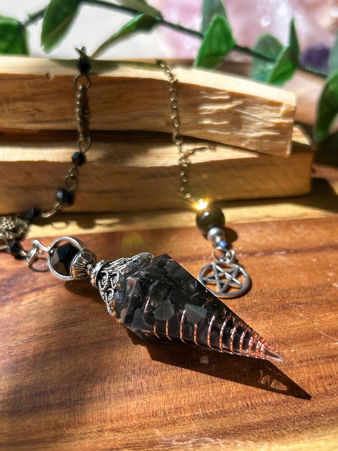 Obsidian Pendulum With Copper Spiral, Gemstone Pendulum With Silver ...