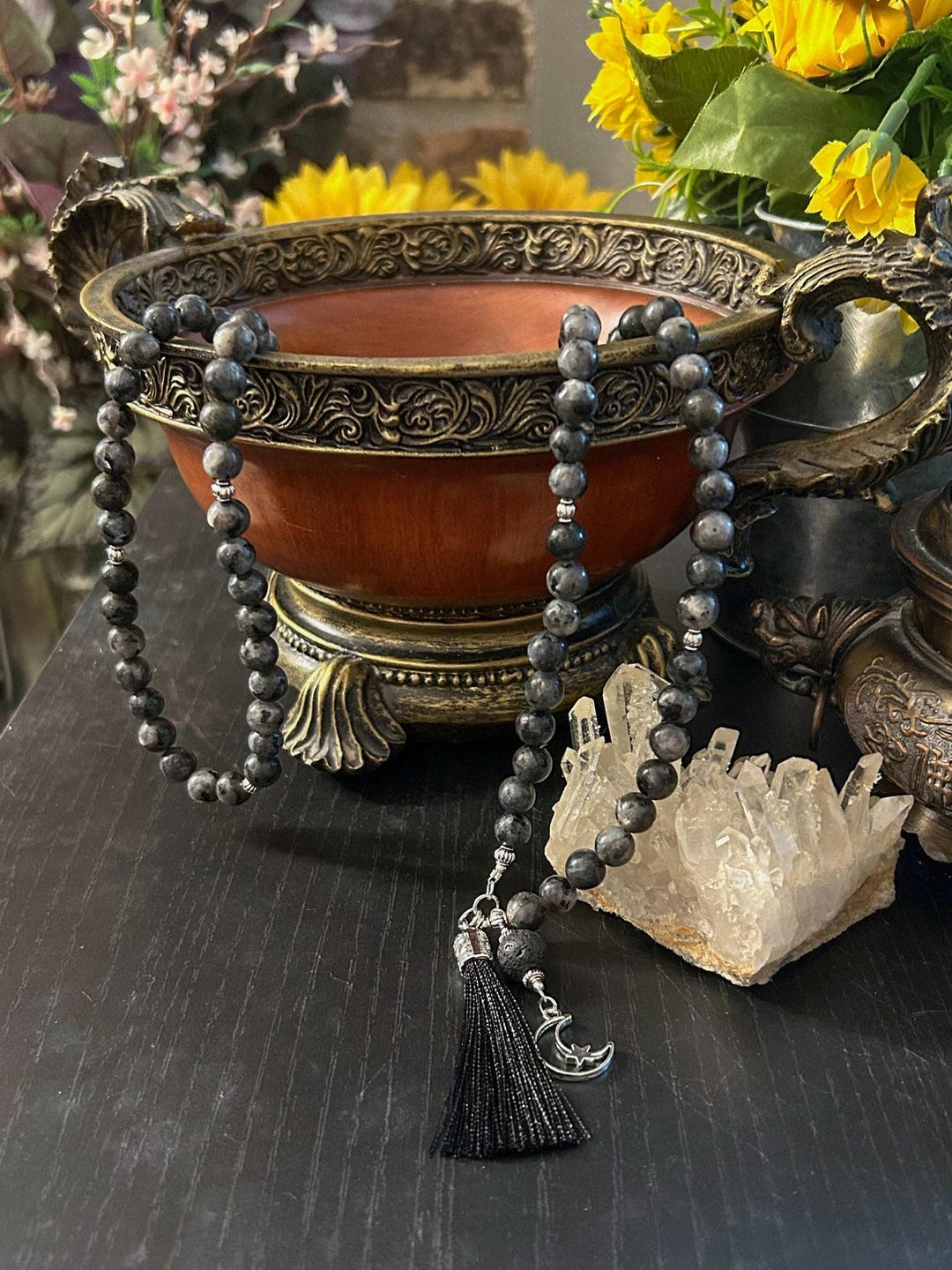 108 Norwegian Moonstone Mala Meditation Beads, Crystal Meditation Beads ...