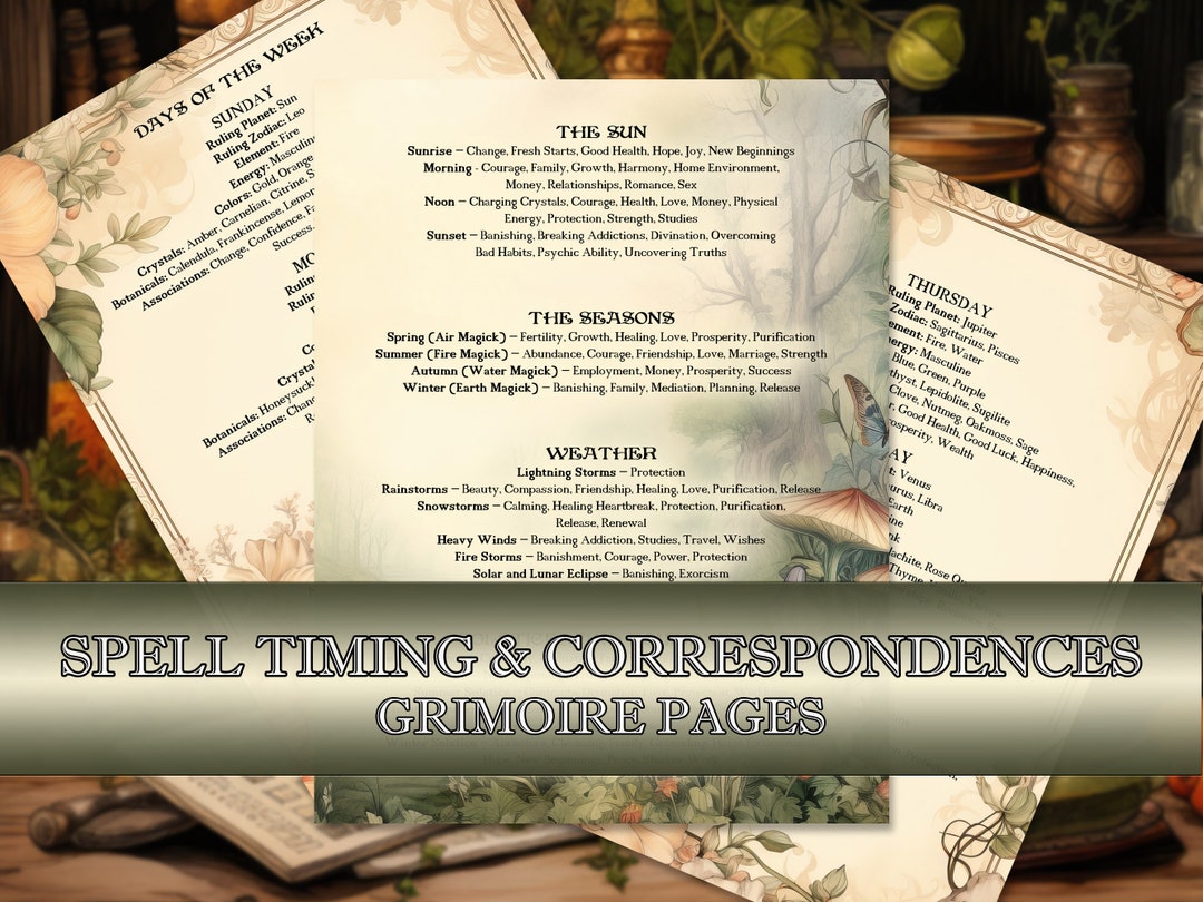 Spell Timing Cheat Sheets and Days of the Week Correspondences for ...