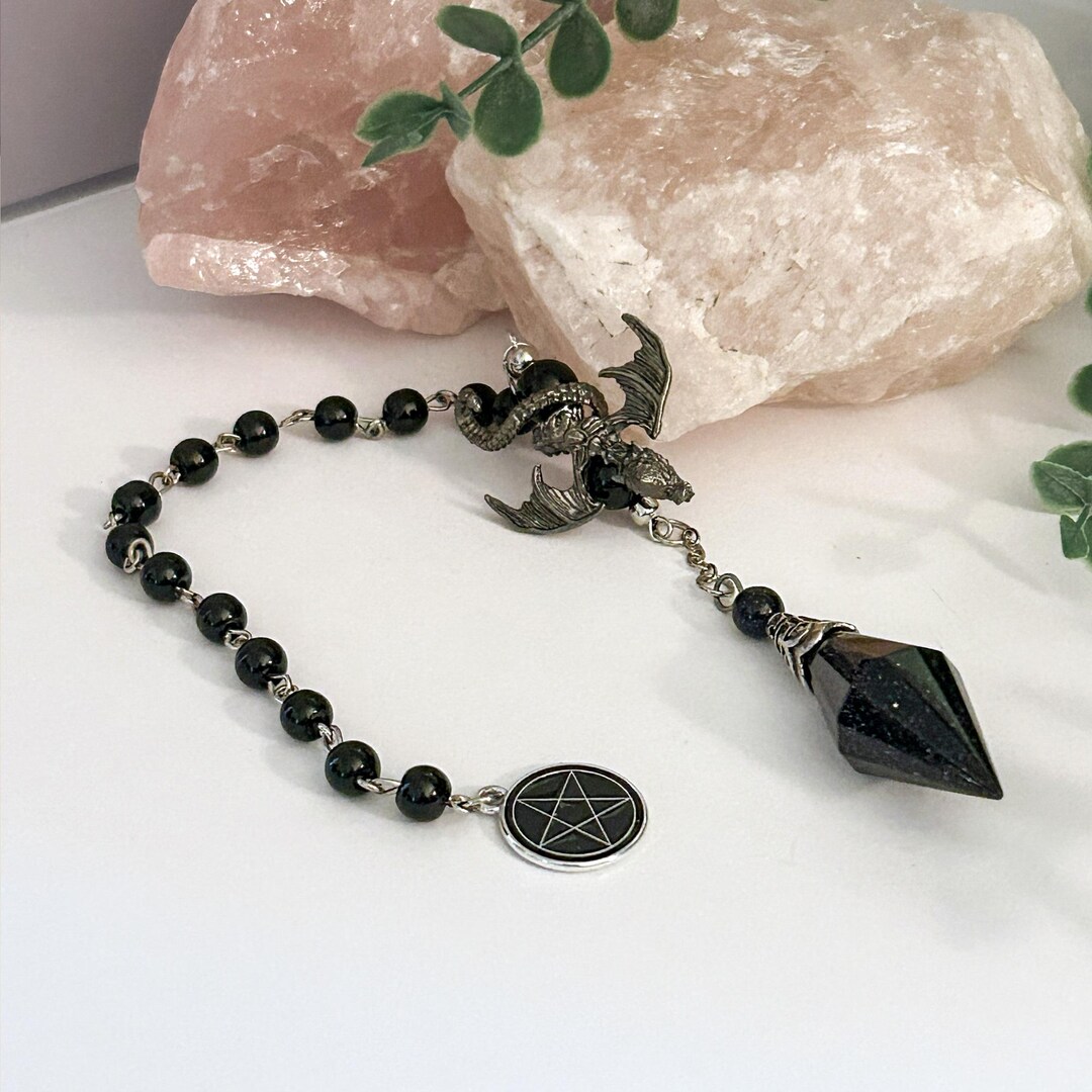 Dragon Pendulum With Blue Sandstone Fob, Onyx Beaded Chain, Onyx ...