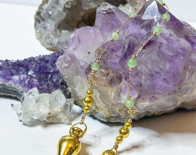 Brass Teardrop Pendulum, Brass Pendulum With Green Glass Beaded Golden ...