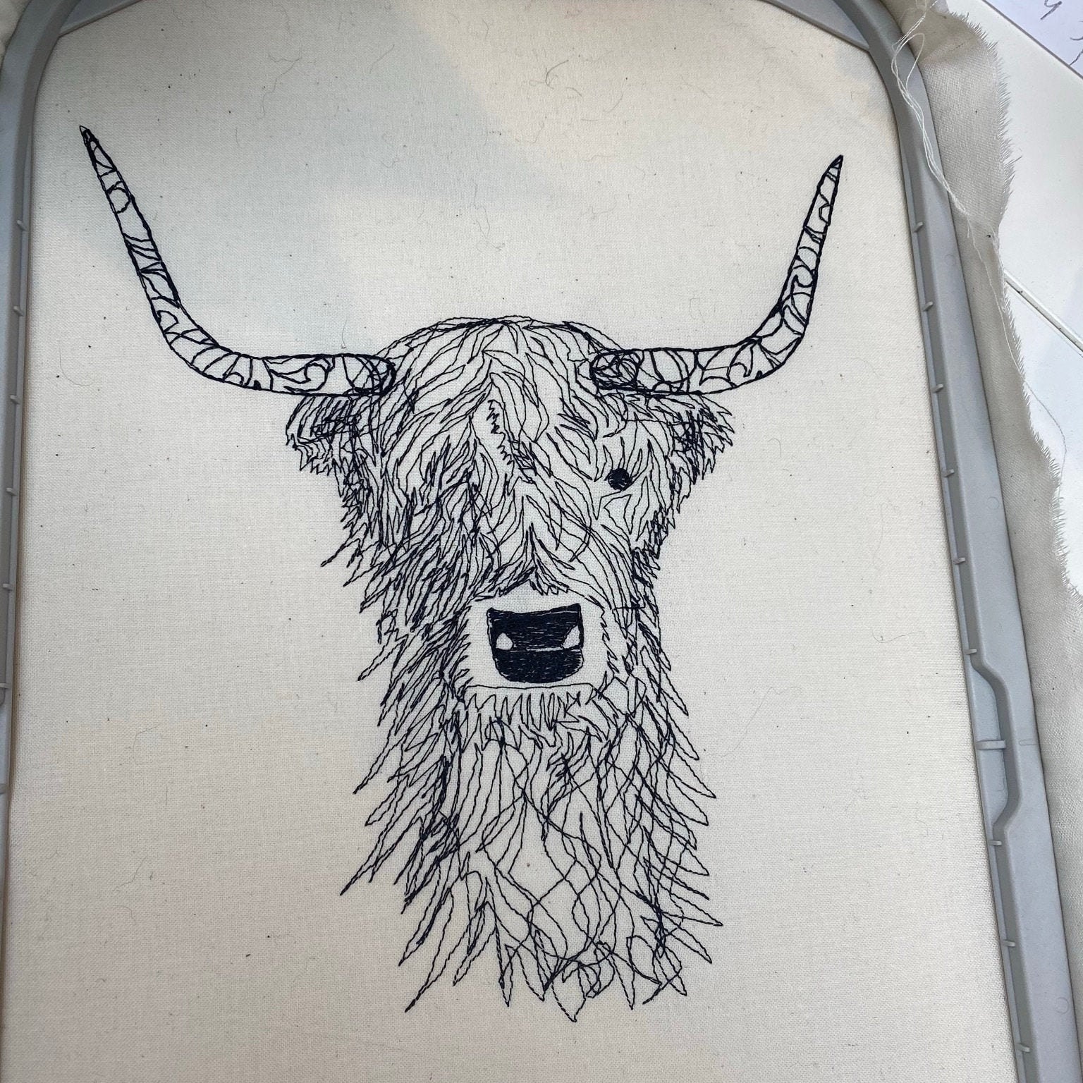 Highland Cow Head and Neck Sketch Style Machine Embroidery Digital ...