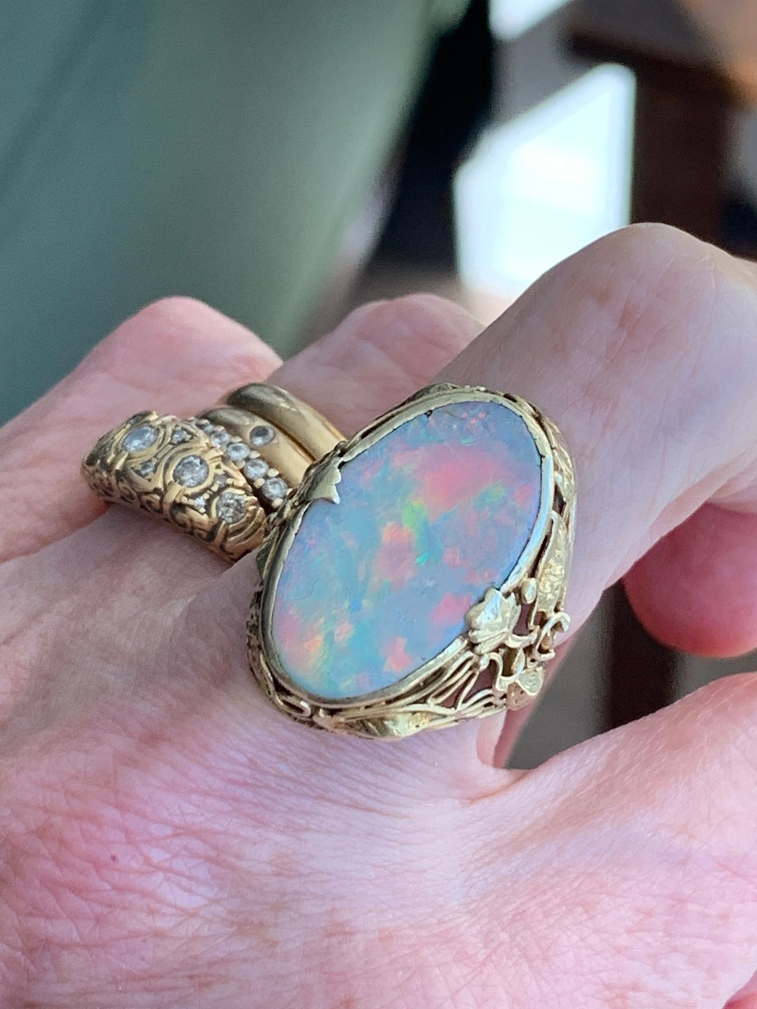 Amazing Rare Art Deco Opal Ring With Floral 14k Setting - Etsy