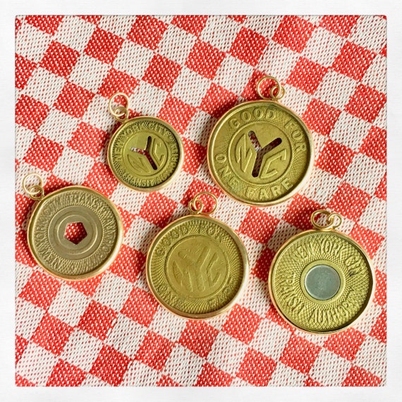 Vintage NYC Subway Token Pentagon Pendant Framed in 1… - Gem