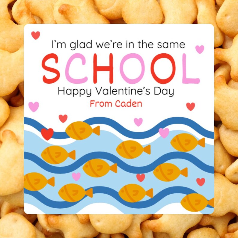 Valentine’s Day Goldfish Bag Sticker Canva Template | Classroom ...