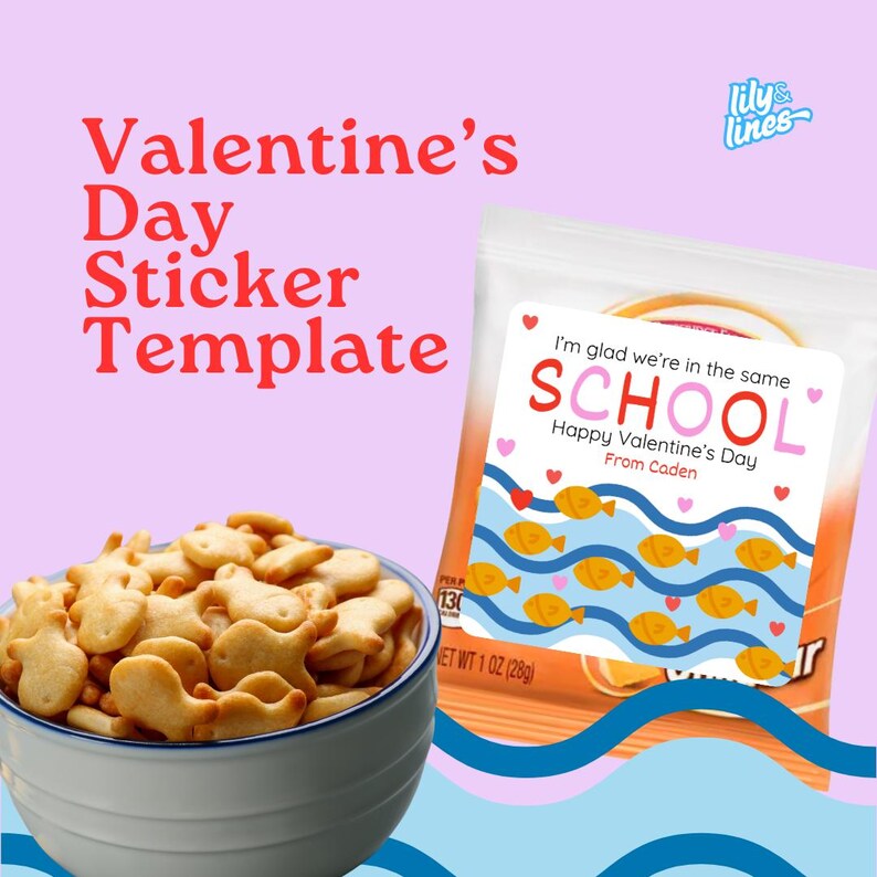 Valentine’s Day Goldfish Bag Sticker Canva Template | Classroom ...