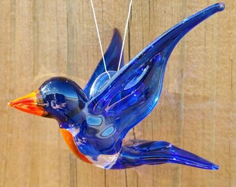 Blue glass bird | Etsy