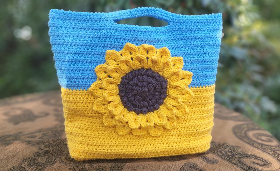 Ukrainian Flag Pattern; Crochet Tote Bag, Purse With Sunflower. - Etsy