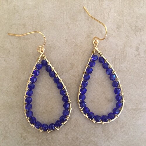 Blue Crystal Dainty Gold Dangle Delicate Earrings Small Blue - Etsy Israel