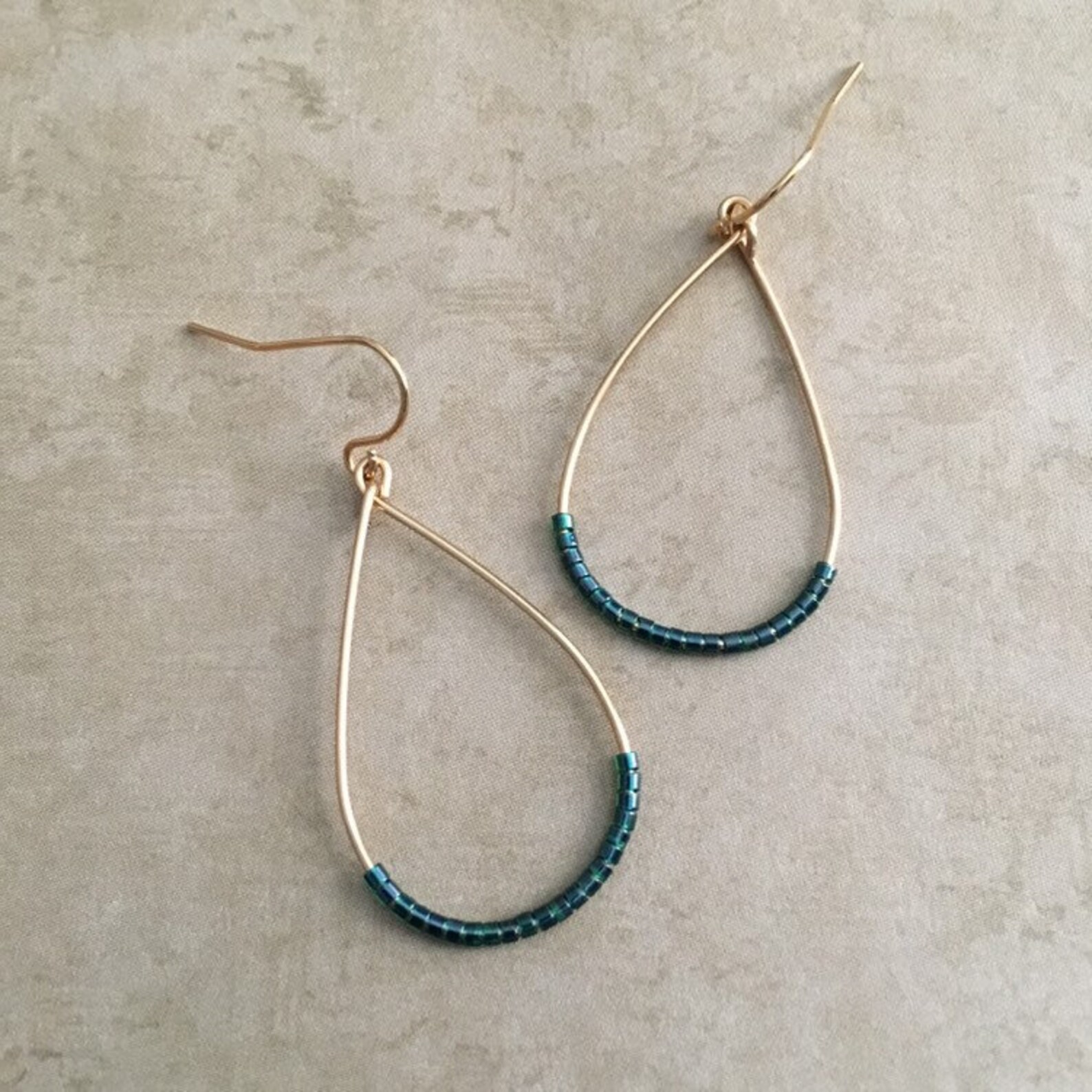 Green Earrings Green Beaded Earrings Dark Green and Gold | Etsy