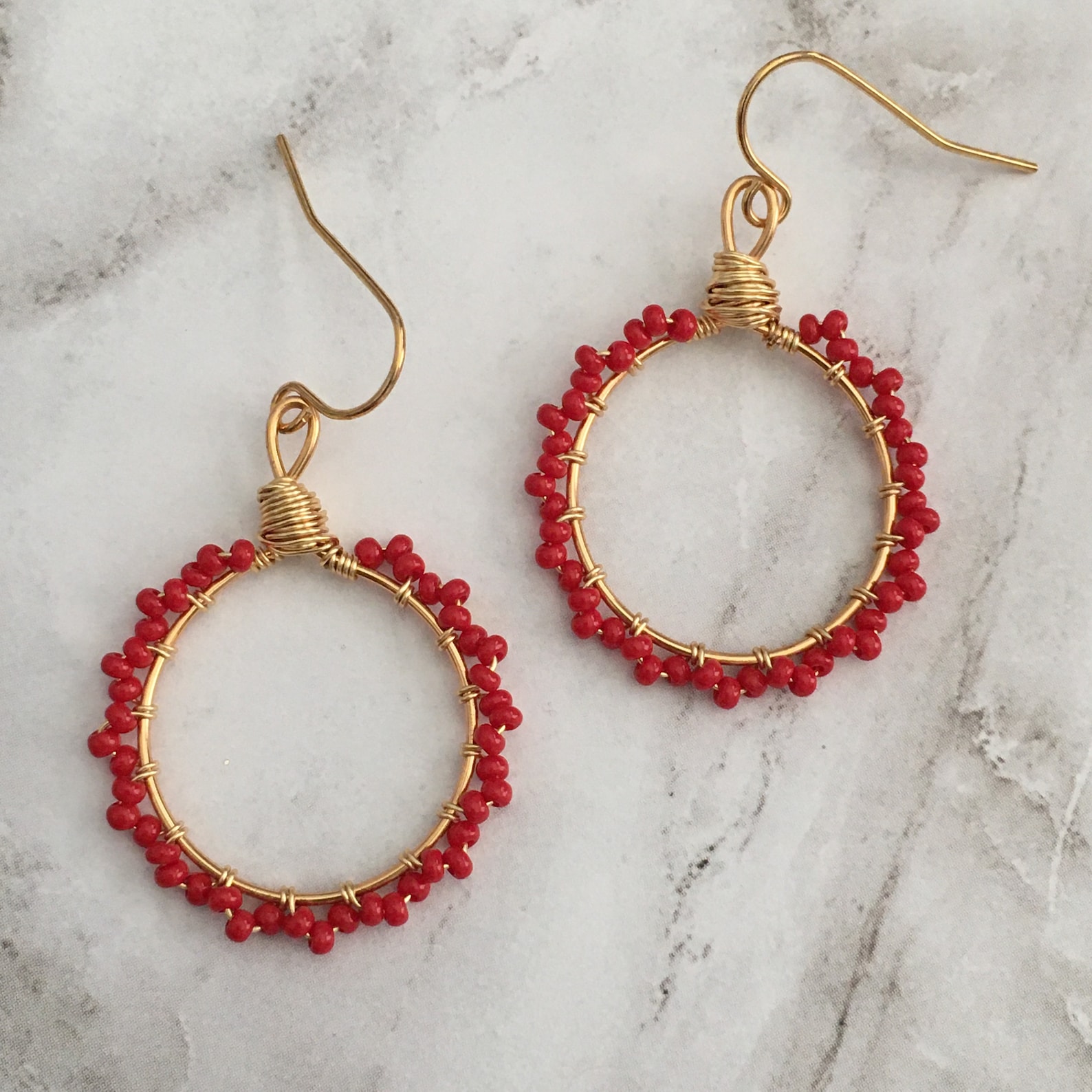 Hoop Earrings Beaded Red Hoop Earrings Gold and Red | Etsy Hoop Earrings Beaded Red Hoop Earrings Gold and Red | Etsy