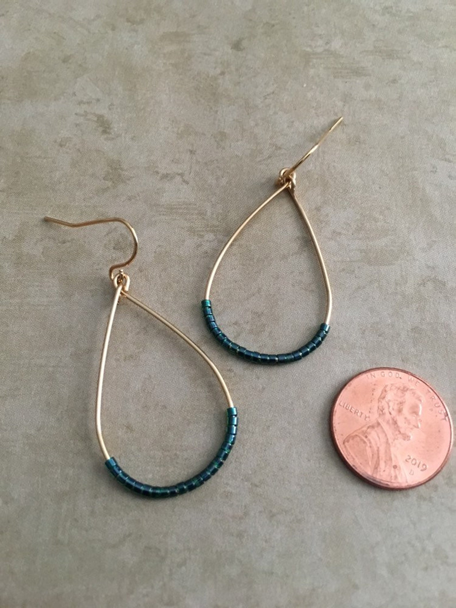 Green Earrings Green Beaded Earrings Dark Green and Gold | Etsy