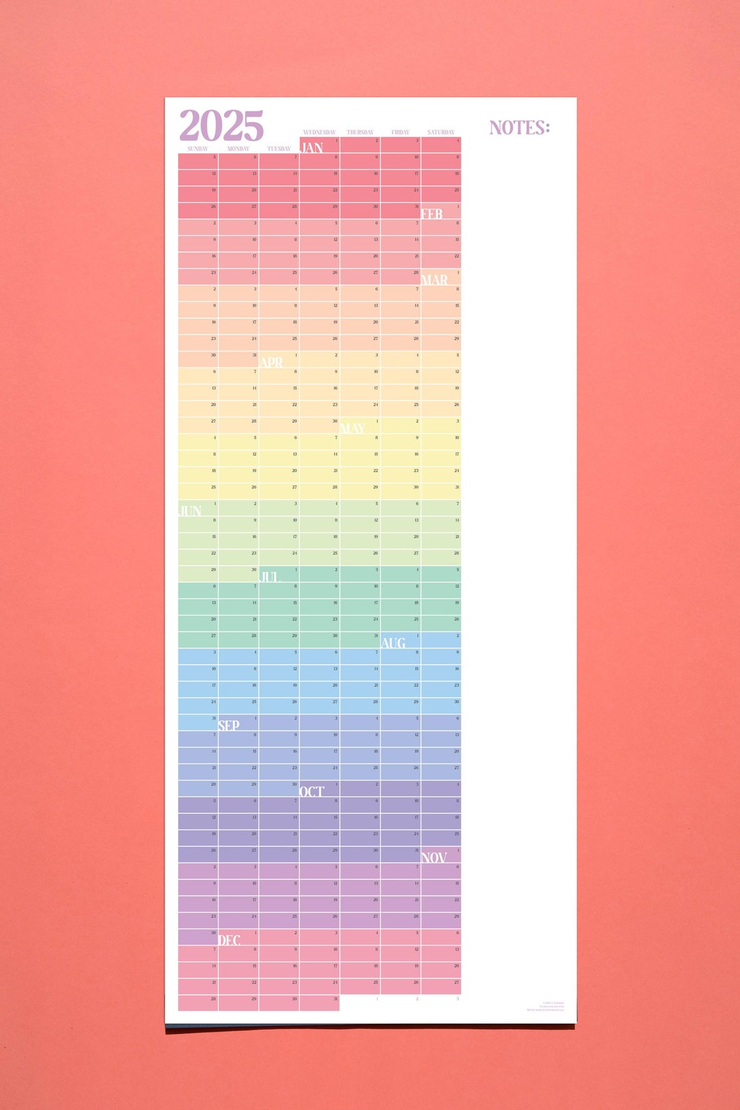 2025 Wall Calendar Poster, Tall Full Year Calendar Planner, Continuous ...