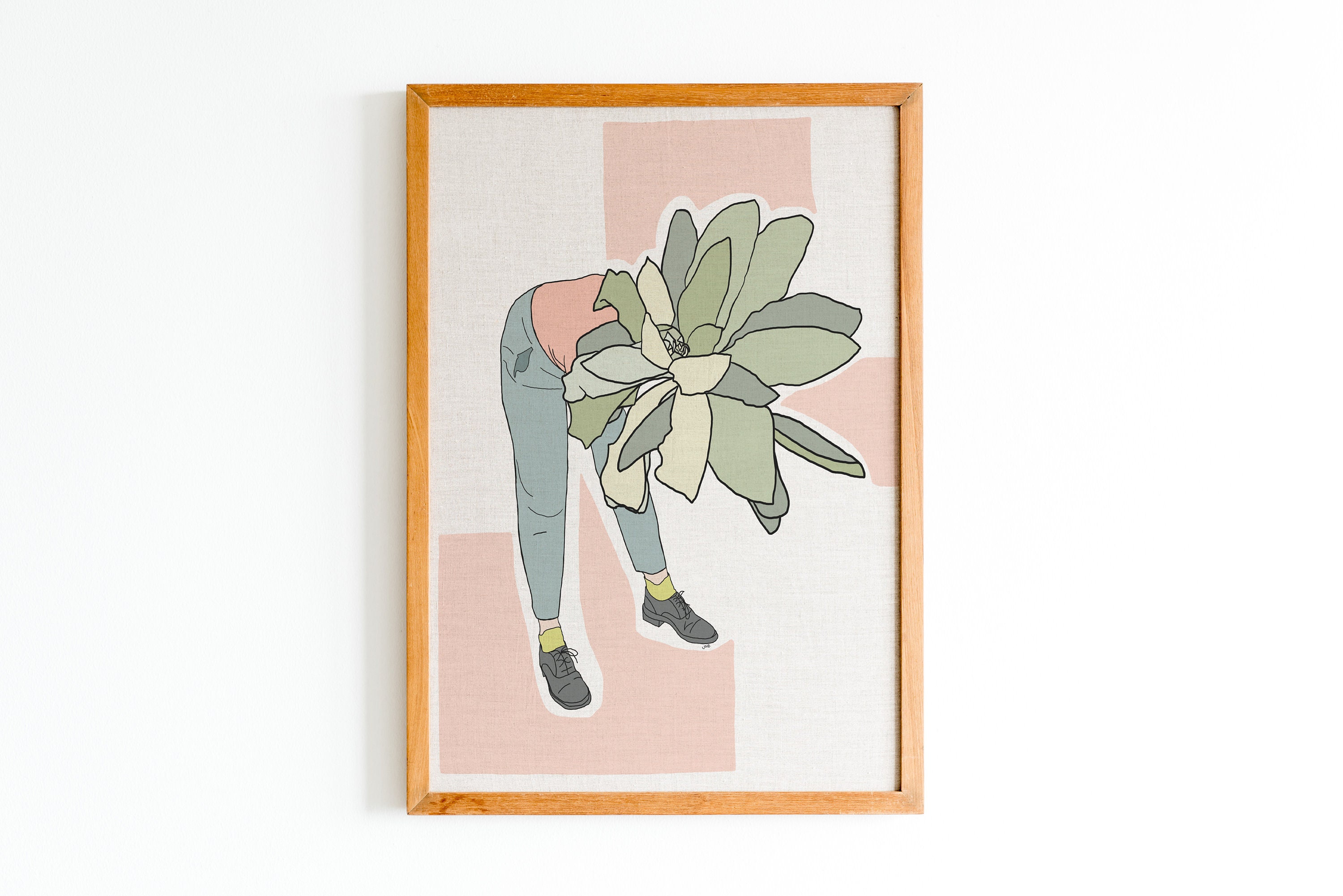 Female Figure Plant Head Printable, Green and Pink Botanical ...