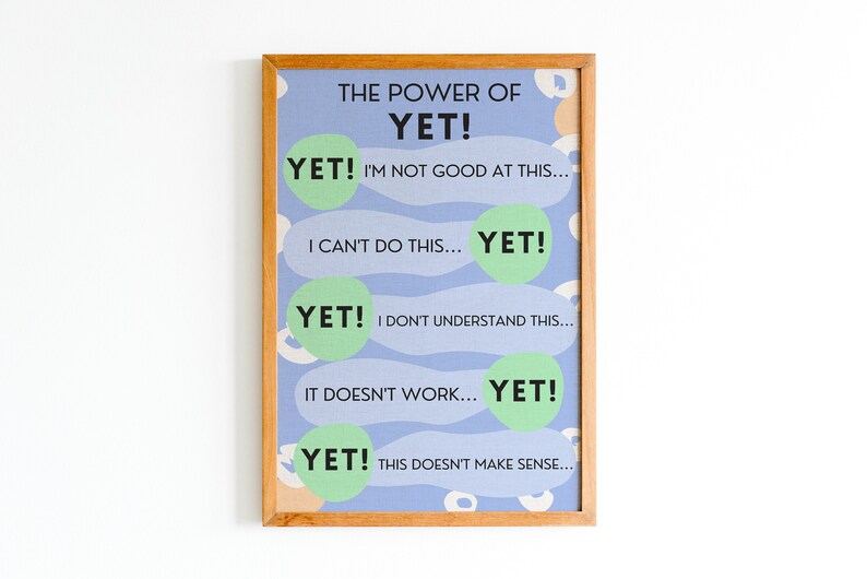 Power of yet Growth Mindset Printable Poster, Positive Thinking Wall Décor, School Classroom ...