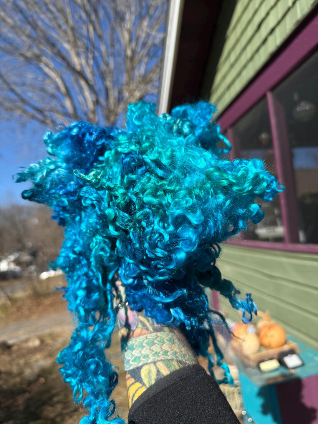 Hand Dyed Wool Locks Curls Teeswater Assorted Sea Blues Greens Spinning ...
