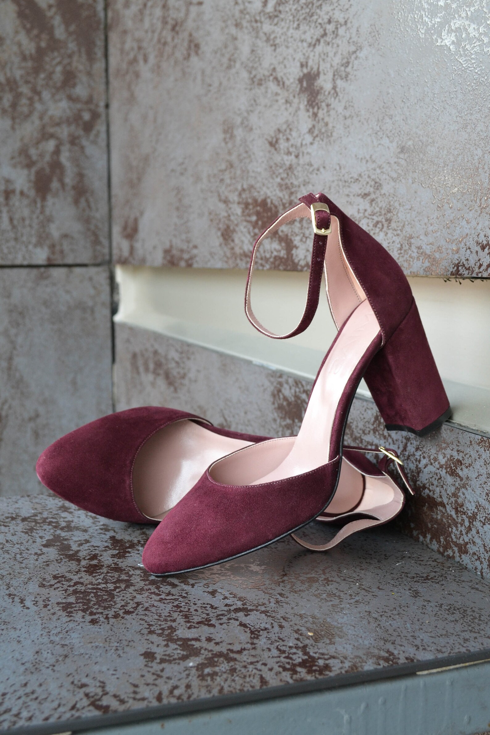 Kylie Women's Handmade High Heel Burgundy Suede Shoes - Etsy