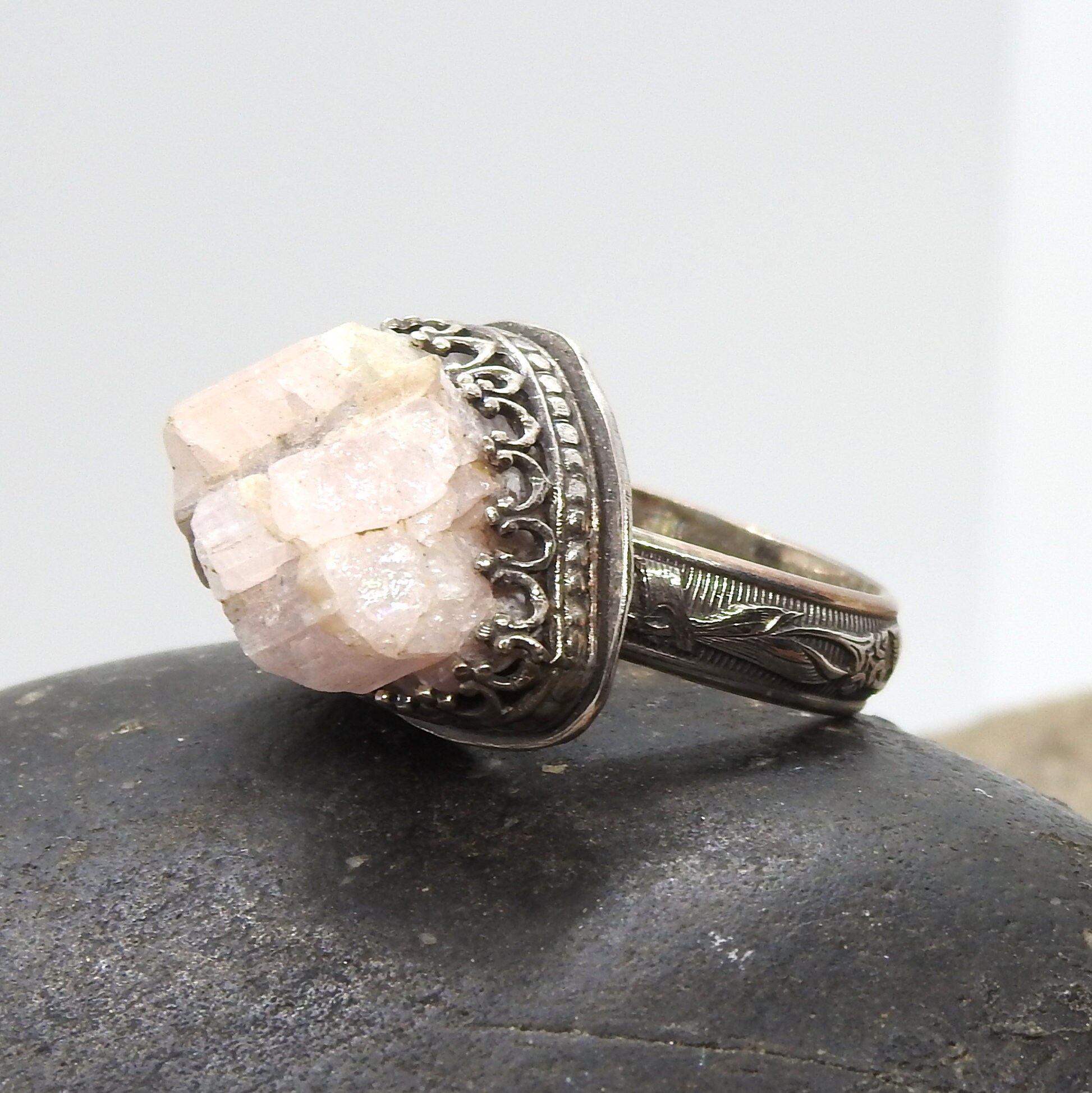 Pink Crystal Matrix Ring in Sterling Silver Size 6.5 - Etsy