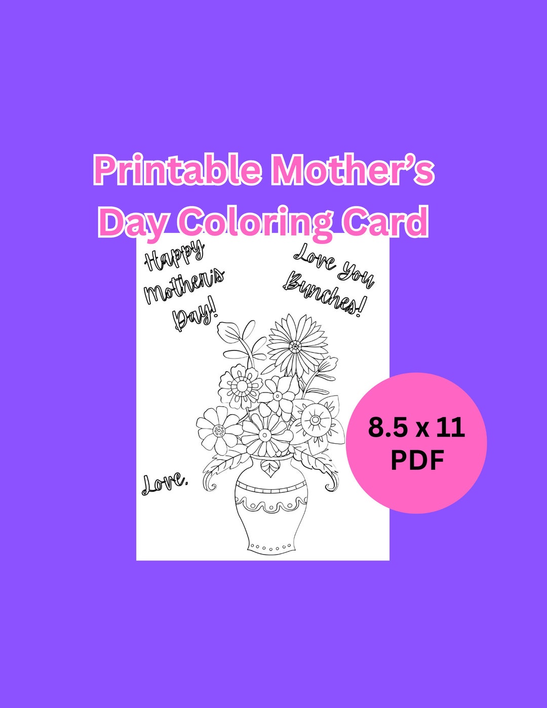 Printable Mothers Day Coloring Card, DIY Mothers Day Gift, Mothers Day ...