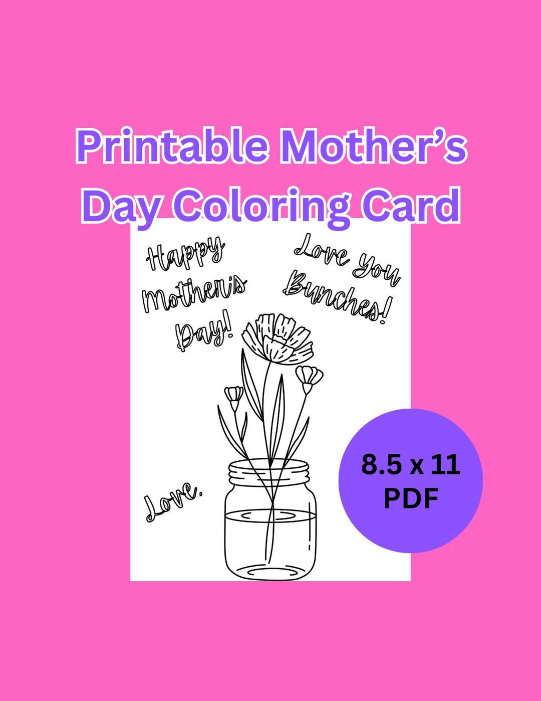 Printable Mothers Day Coloring Card, DIY Mothers Day Gift, Mothers Day ...