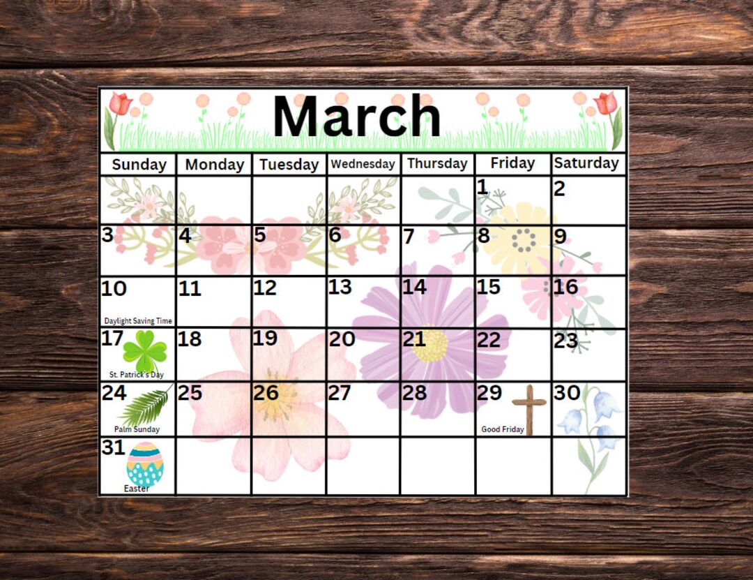 Calendrier de Pâques imprimable, calendrier de fleurs imprimable ...