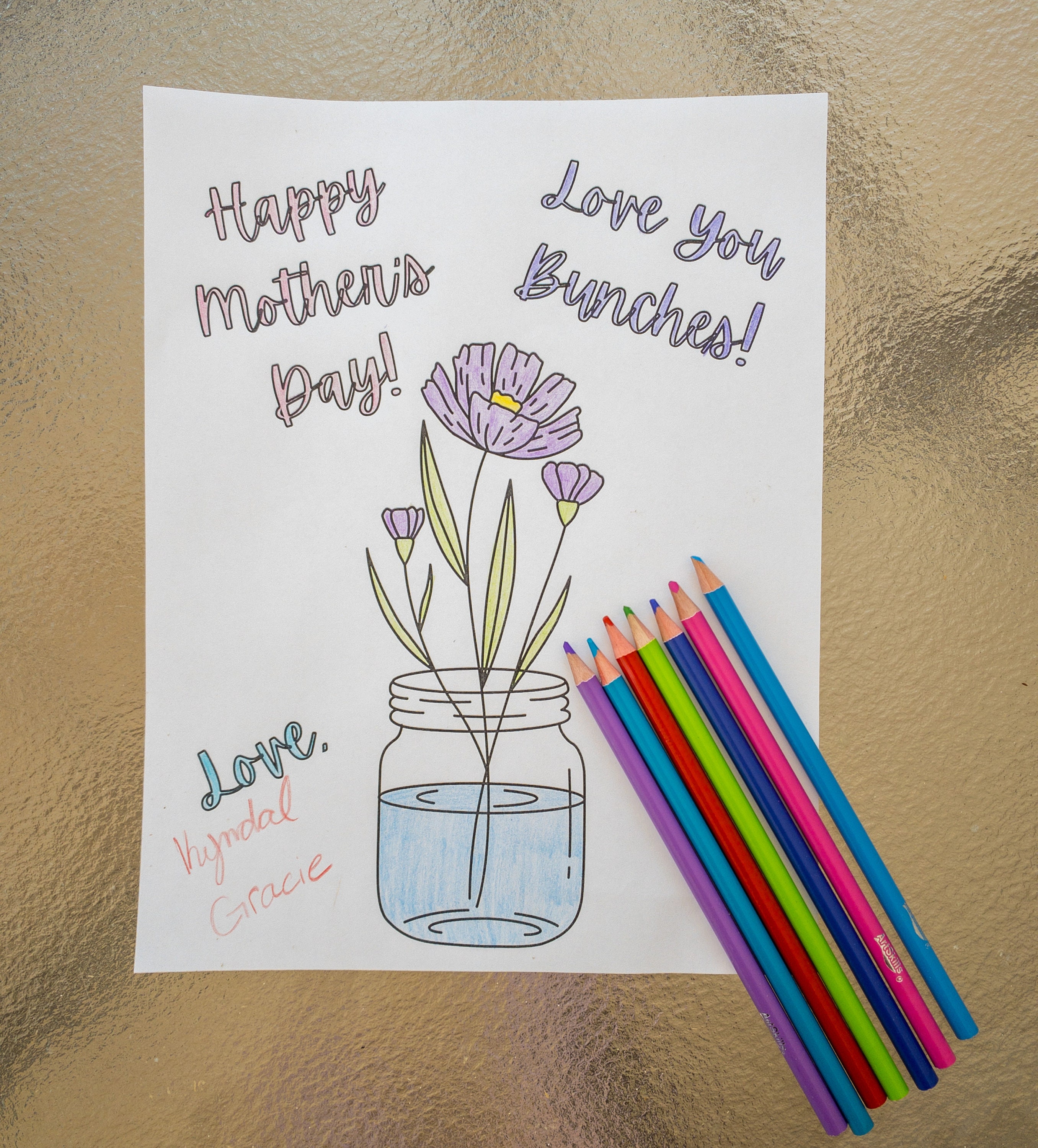 Printable Mothers Day Coloring Card, DIY Mothers Day Gift, Mothers Day ...