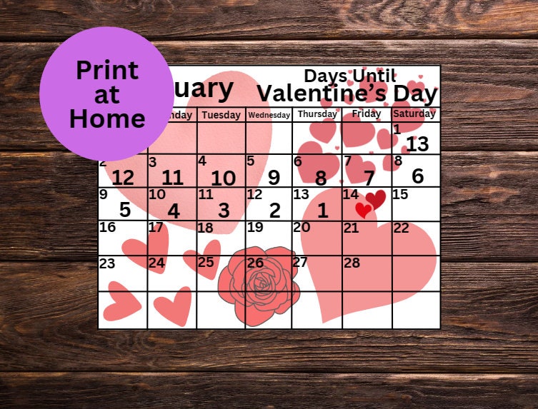 Printable Valentine's Day Countdown Calendar, Printable February ...