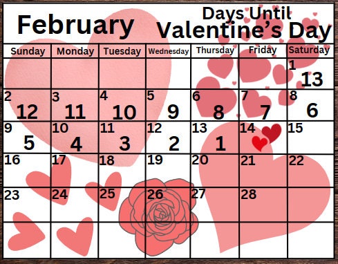 Printable Valentine's Day Countdown Calendar, Printable February ...