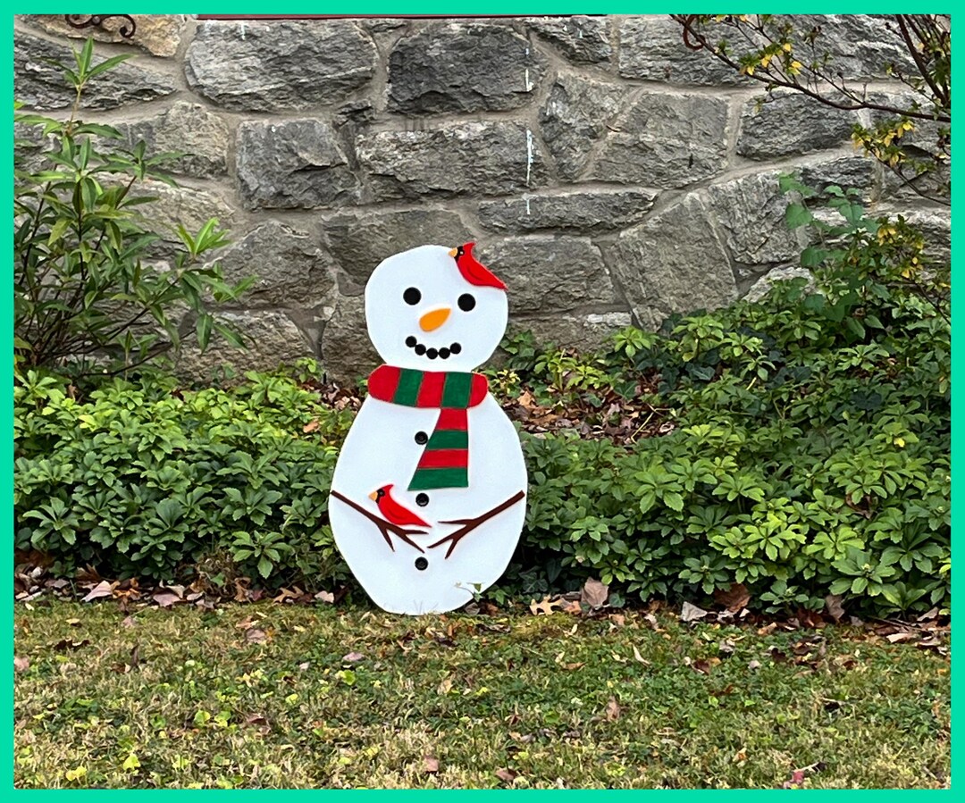 Wooden Snowman Yard Stake With Cardinals 2.0 - Etsy