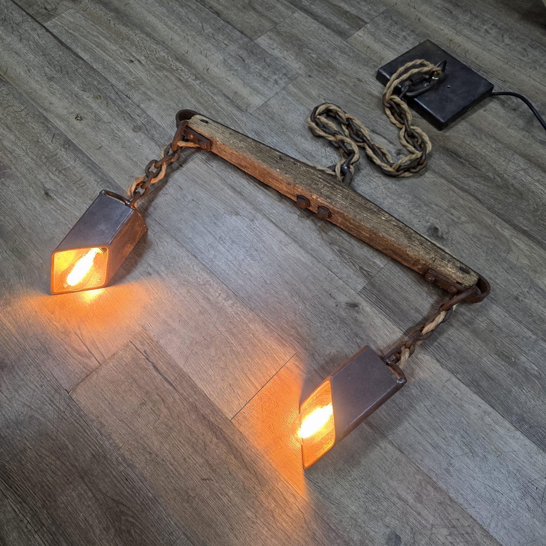 Rustic Wood & Iron Chained Horse Yoke Pendant Light Fixture - Etsy