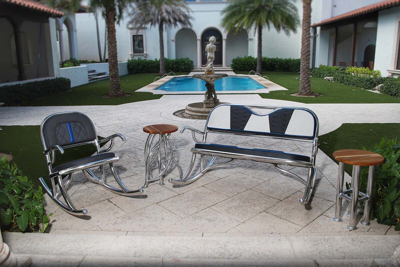 Dockside Collection Coastal Rocking Chair Nautical Outdoor Aluminum ...