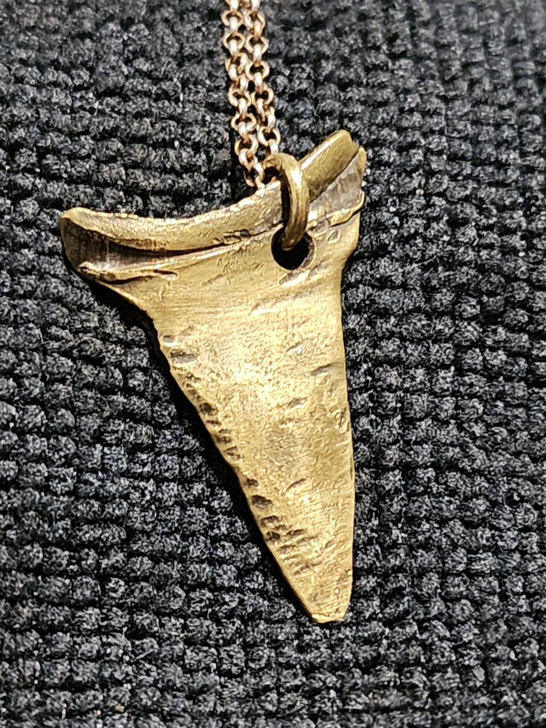 Hammered Brass Shark Tooth Pendant Forged Necklace Charm Antique ...