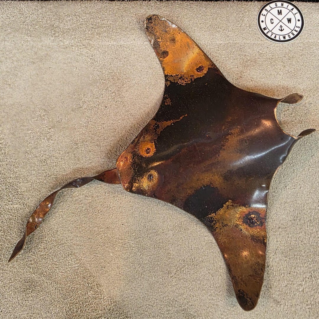 Hand-forged Copper Manta Ray Sculpture | Nautical Patina Wall Art ...