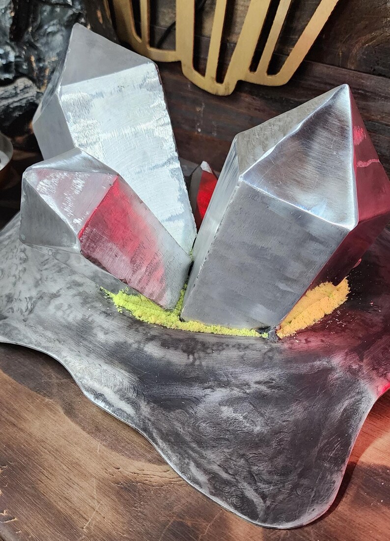 Crystal Cluster Metal Sculpture Art | Handmade Gemstone Decor With UV ...