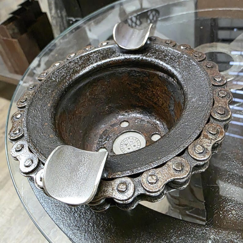 Repurposed Engine Pulley & Chain Cigar Ashtray | Industrial Automotive ...