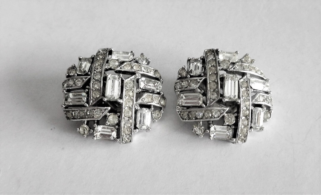 Crown TRIFARI Alfred Philippe Designer Clip-on Earrings With Clear ...
