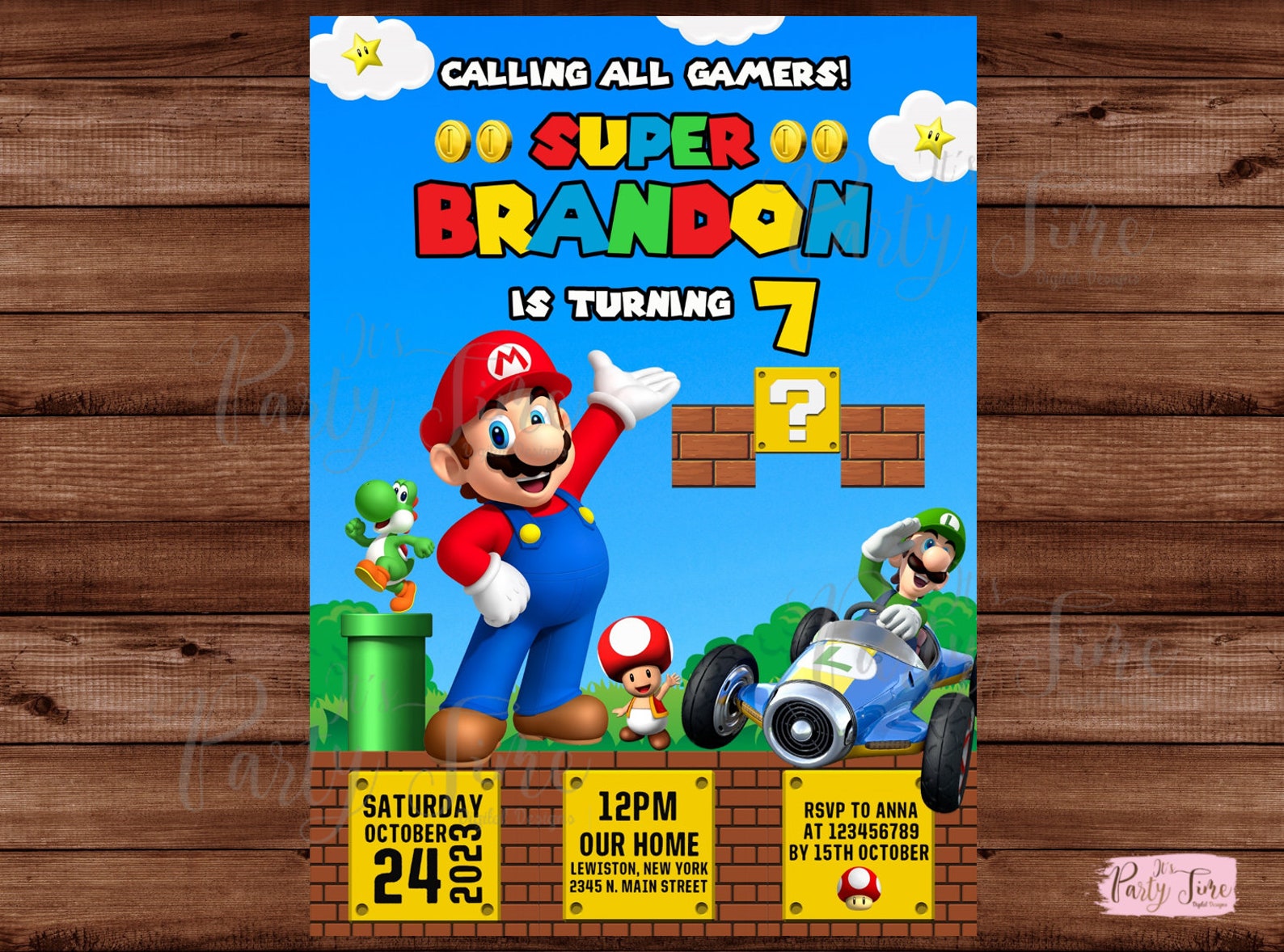 Mario Bros Invitation - Mario Bros Birthday Invitation- Mario Bros ...