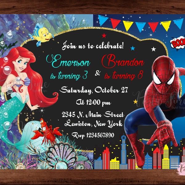 Spiderman Little Mermaid Invitation Digital - Etsy