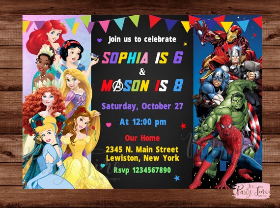 Superhero and Princess Invitation Princesses and Marvel | Etsy