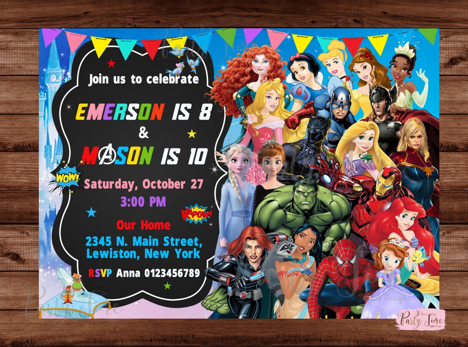 Superhero and Princess Invitation - Princesses and Superhero Invitation ...
