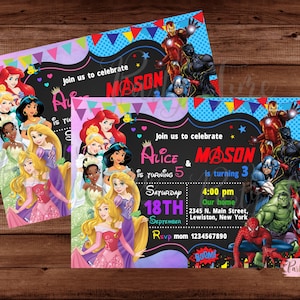 Superhero and Princess Invitation - Princesses and Superhero Invitation ...