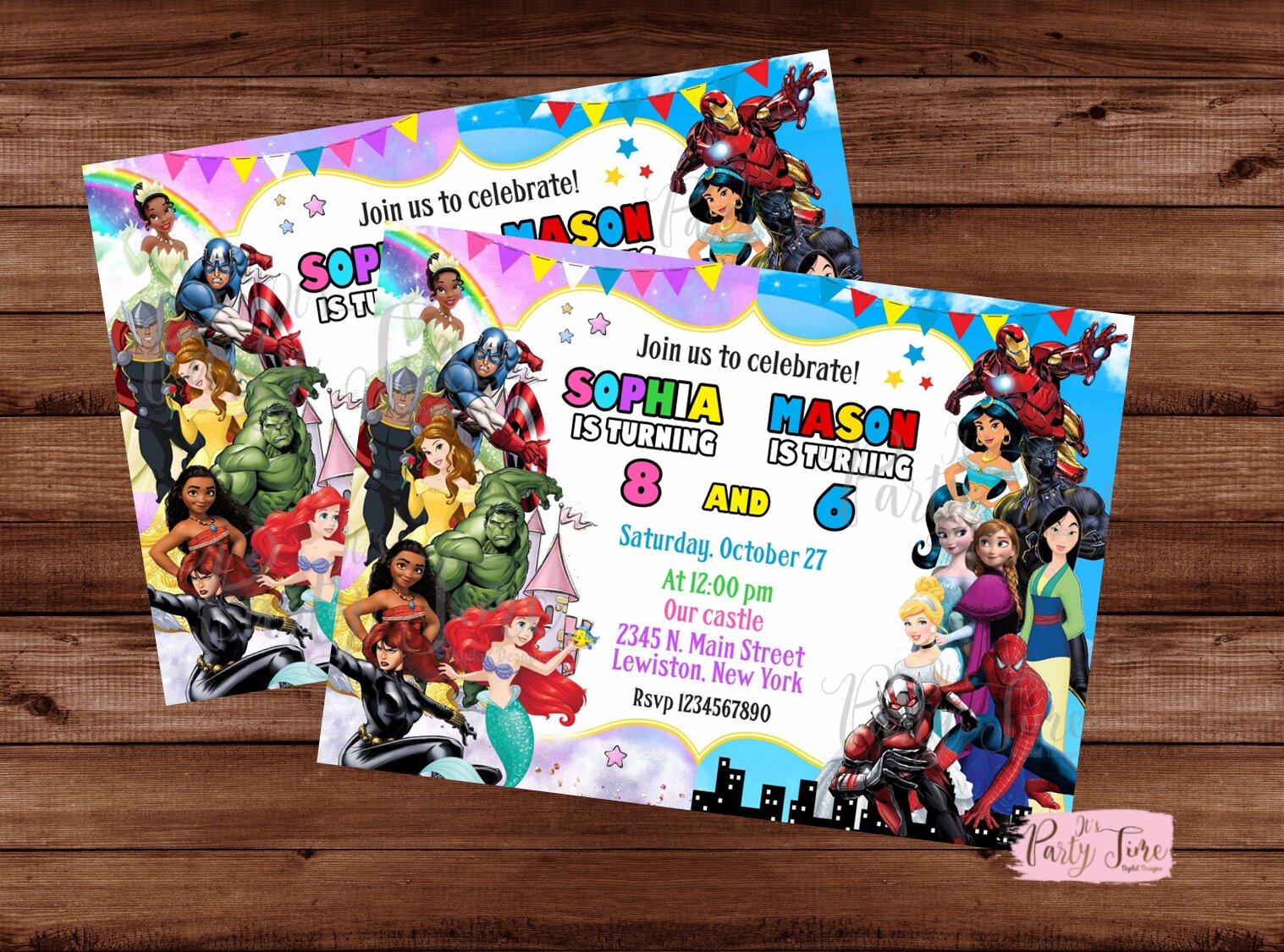 Superhero and Princess Invitation - Princesses and Superhero Invitation ...
