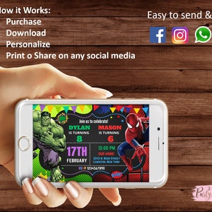 Hulk and Spiderman Invitation - Superhero Invitation - Double Kids ...