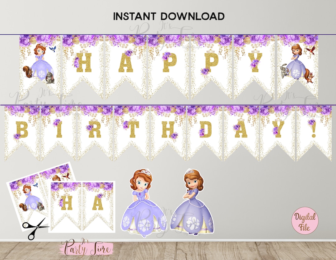 Princess Sofia Banner - Princesses Sofia Birthday Banner - Birthday ...